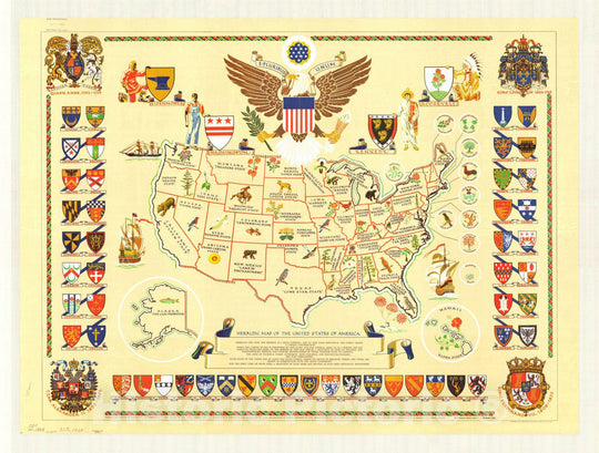 Map : United States 1969, Heraldic map of the United States of America ...