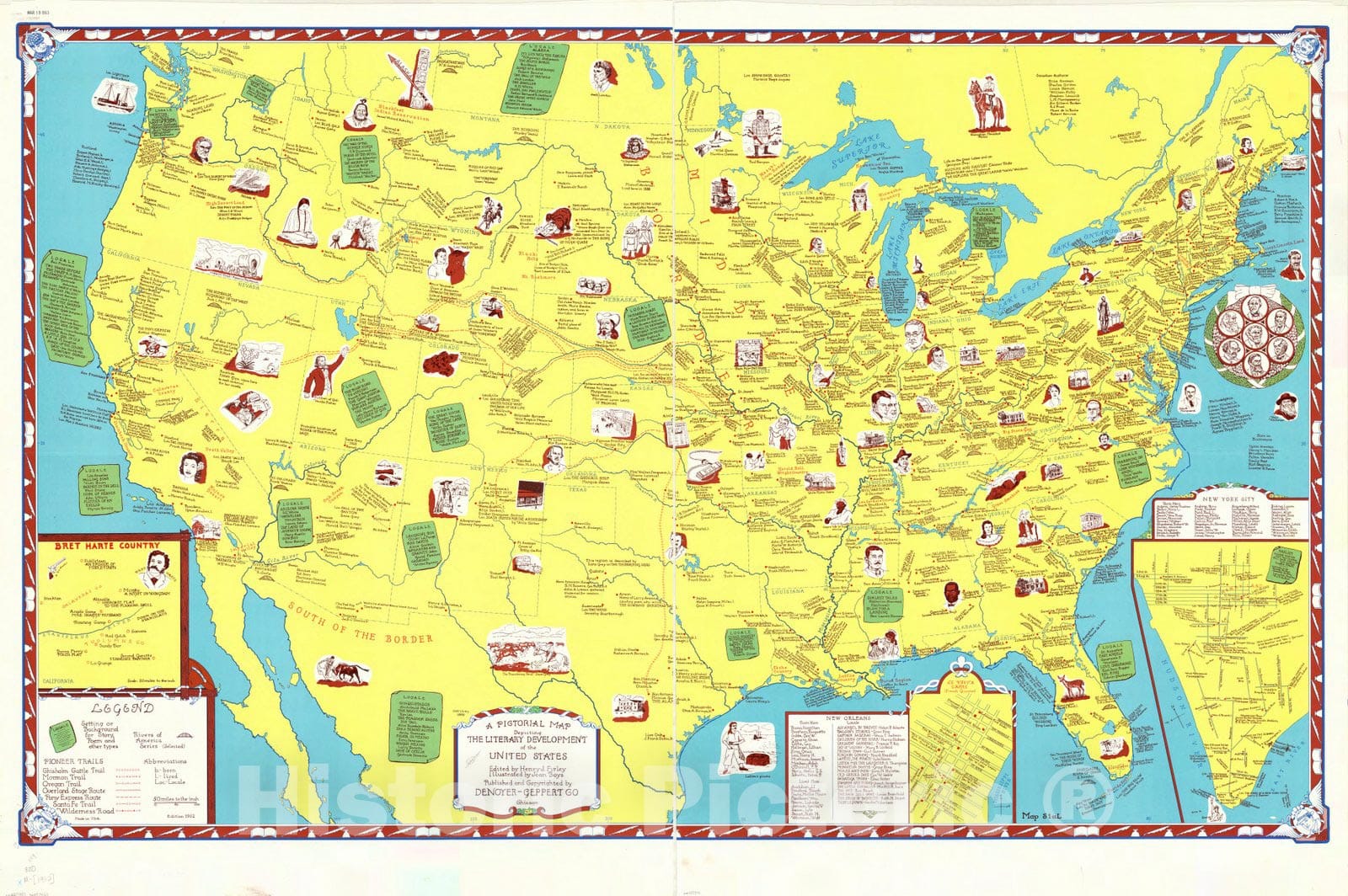 Map : United States 1952, A pictorial map depicting the literary devel ...