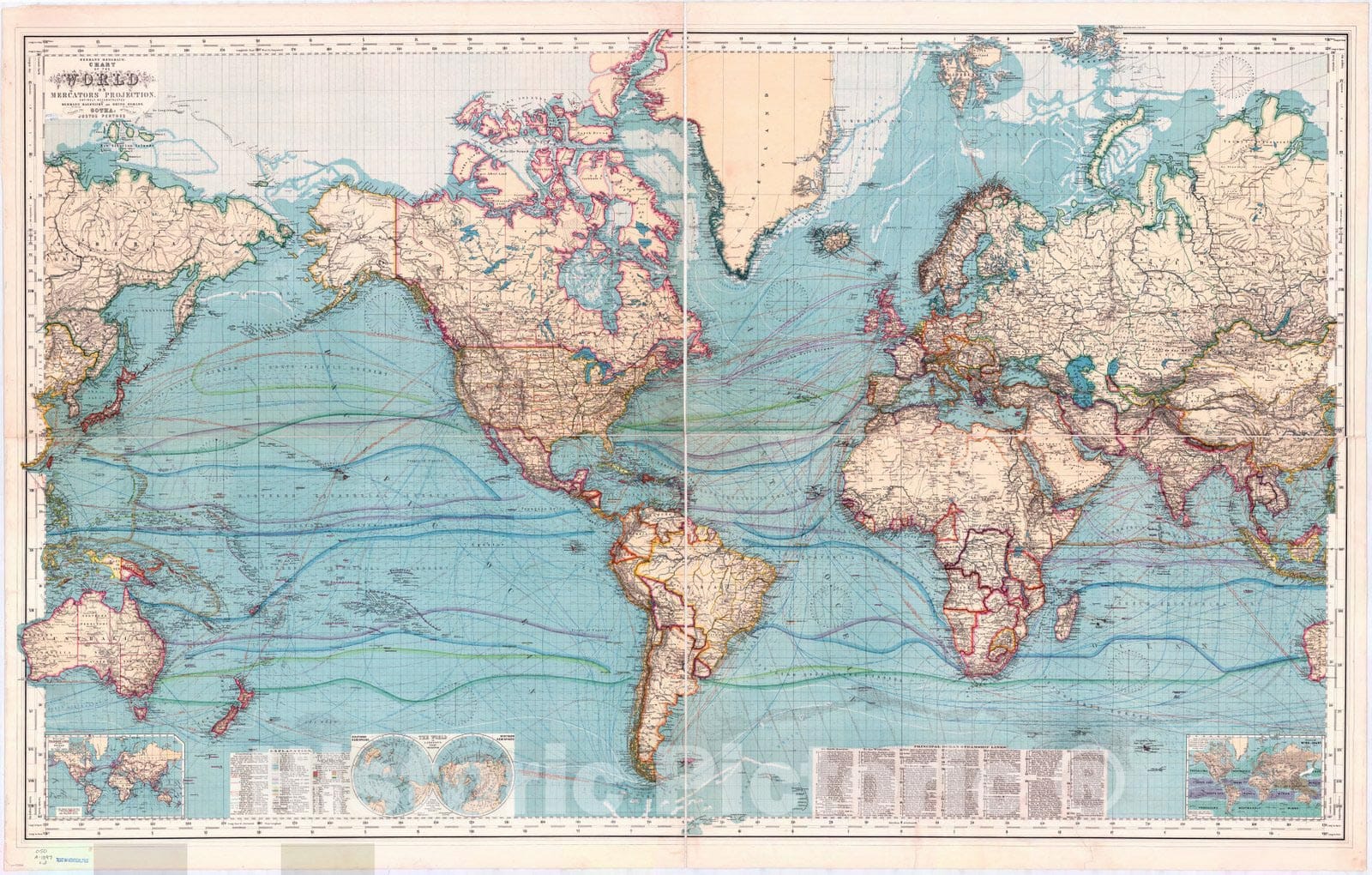 Map : World 1897, Chart of the world on Mercators projection , Antique ...