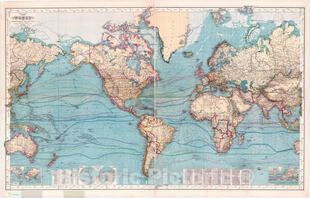 Map : World 1897, Chart of the world on Mercators projection , Antique ...