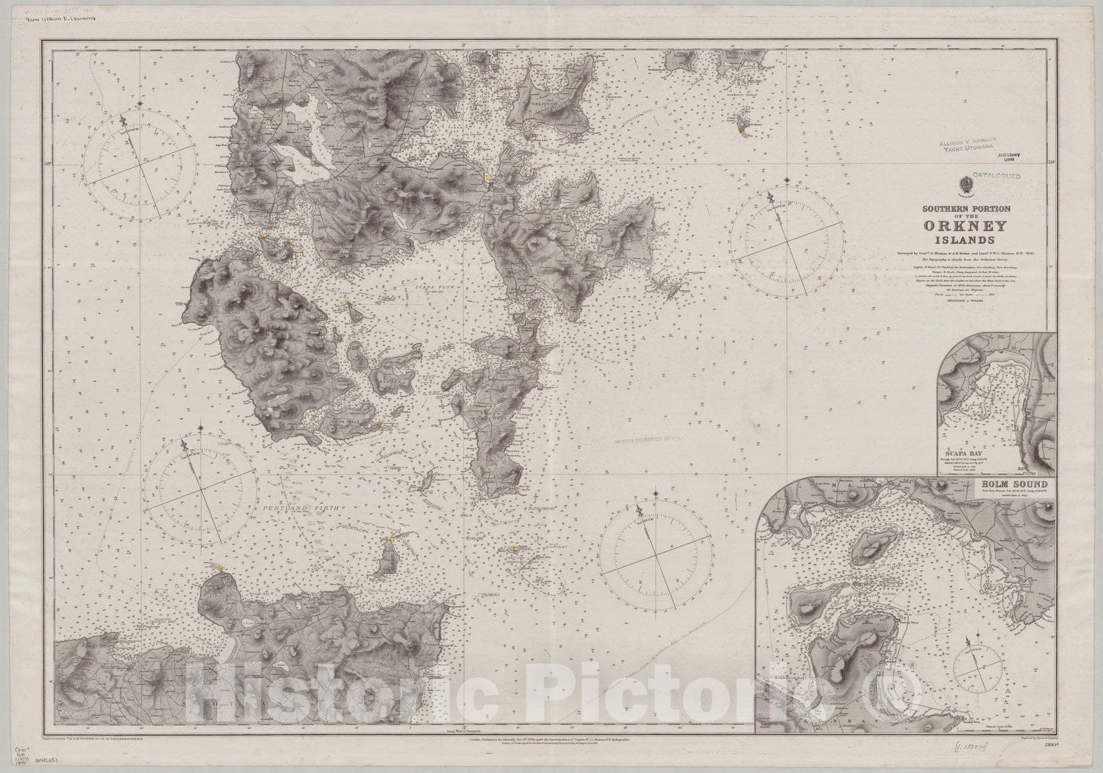 Map : Orkney, Scotland 1898, Southern portion of the Orkney Islands ...