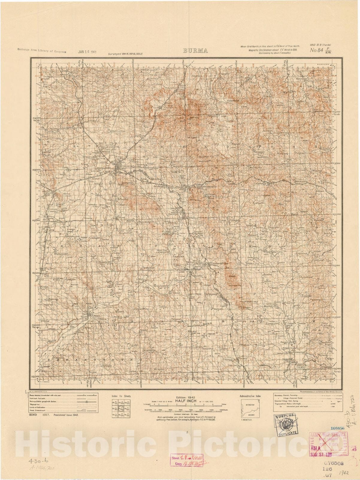 Map : Burma, No. 84 P/N.W. 1942, India and adjacent countries, Antique ...