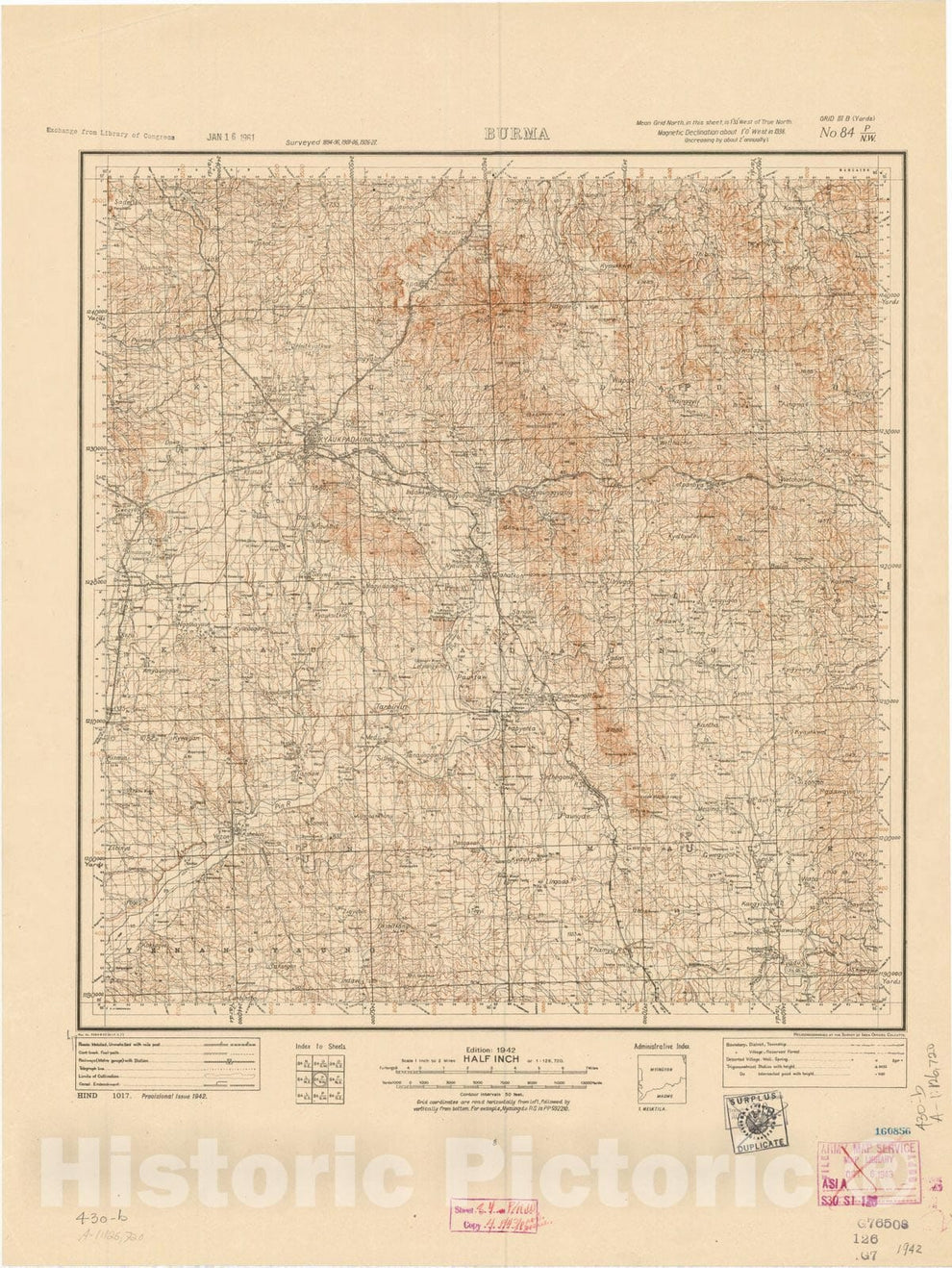 Map : Burma, No. 84 P/N.W. 1942, India and adjacent countries, Antique ...