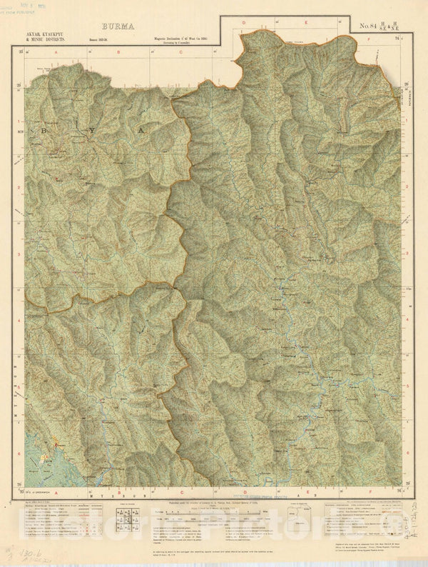 Map : Akyab, Kyaukpyu & Minbu Districts, Burma, No. 84 H/S.E. & H/N.E ...