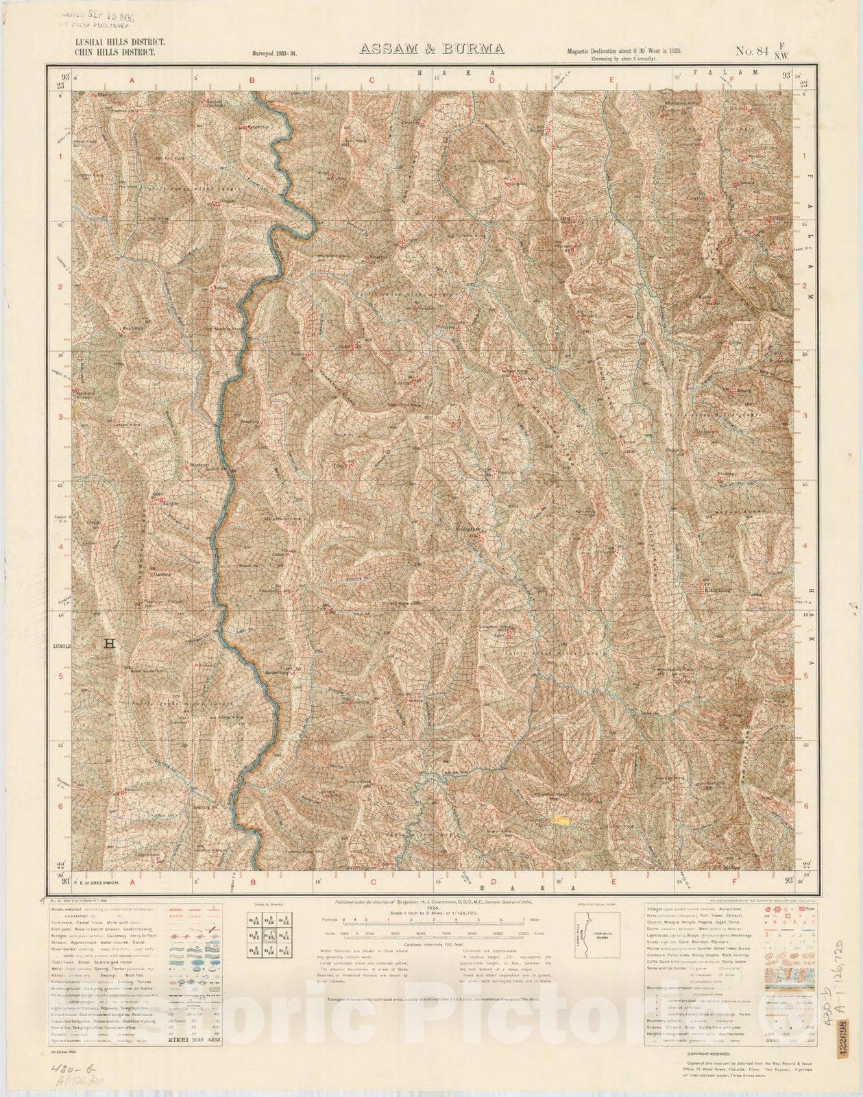 Map : Lushai Hills District, Chin Hills District, Assam & Burma, No. 8 ...