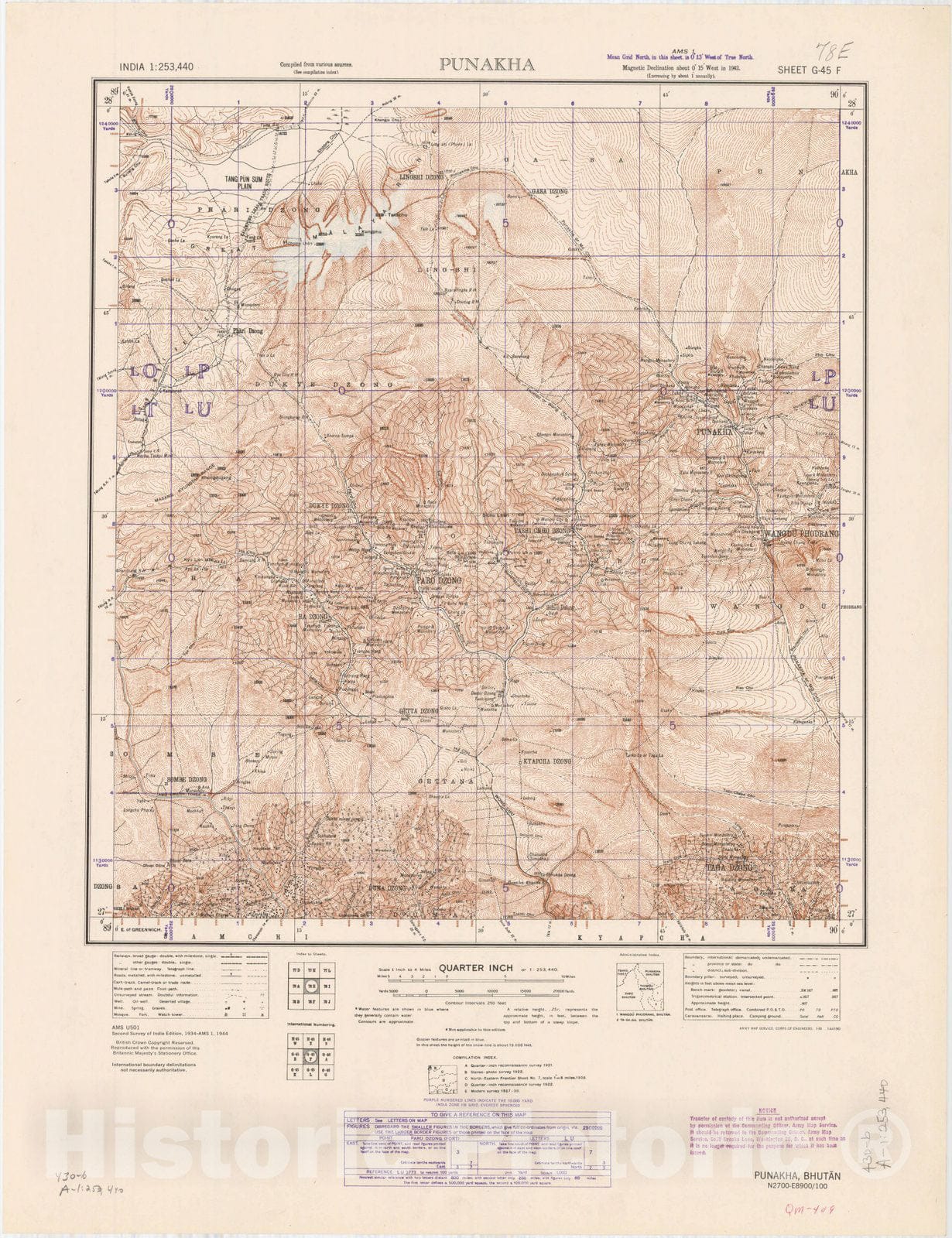 Map : Punakha, India 1944, India 1:253,440 Punakha sheet G-45 [78 E ...