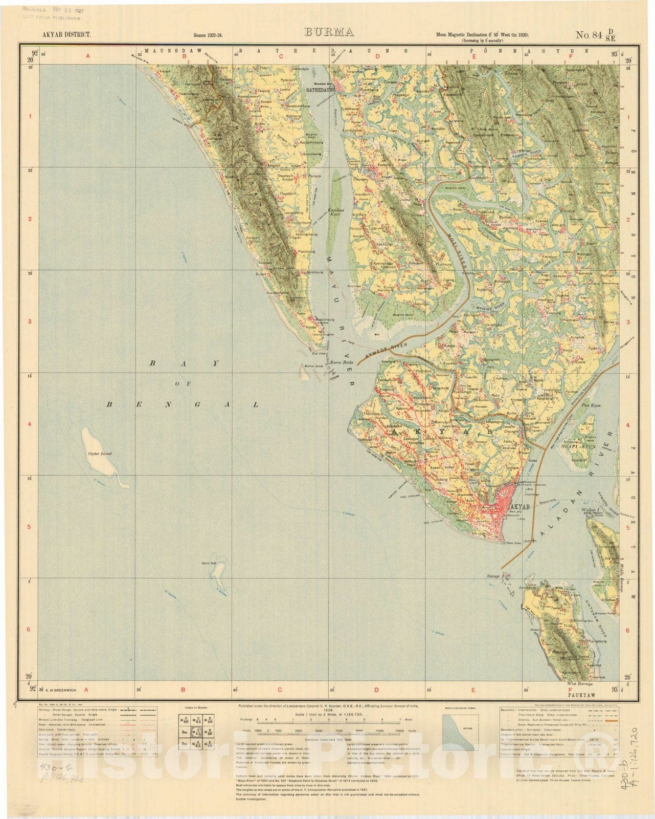 Map : Akyab District, Burma, No. 84 D/S.E. 1926, India and adjacent co ...