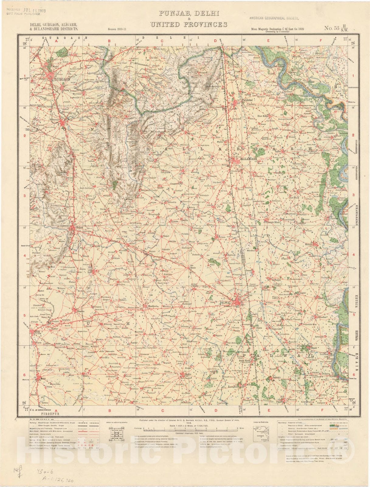 Historic Map : Delhi, Gurgaon, Aligarh & Baulandshahr Districts, Punja ...