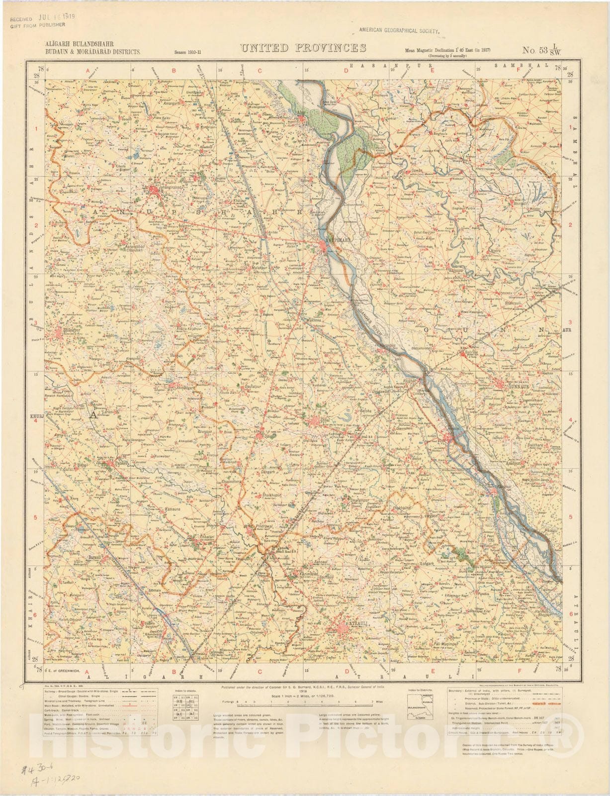 Map : Aligarh Bulandshahr Budaun & Moradabad Districts, United Provinc ...