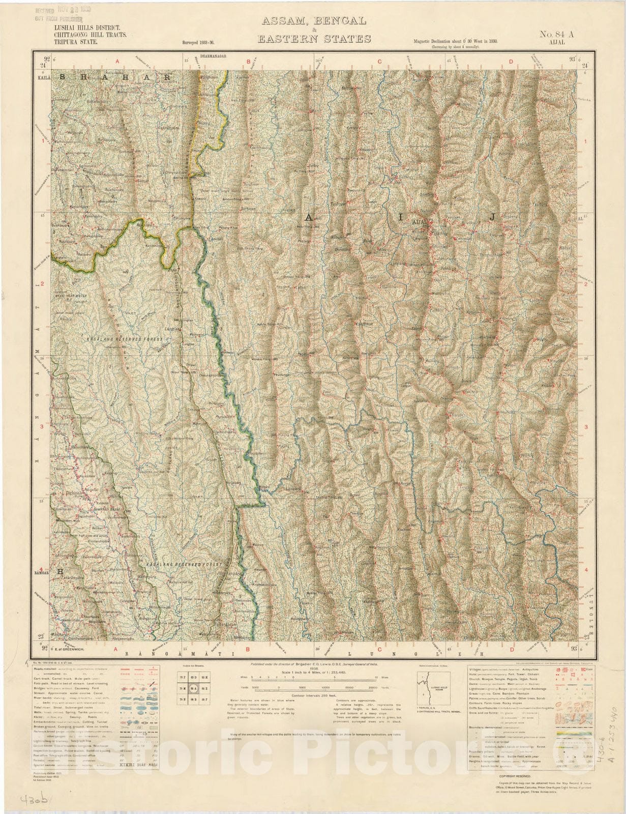 Map : Lushai Hills District, Chittagon Hill Tracts, Tripura State, Ass ...