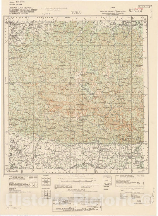 Historic Map : Assam and Bengal, Garo Hills, Goalpara & Sylhet Distric ...