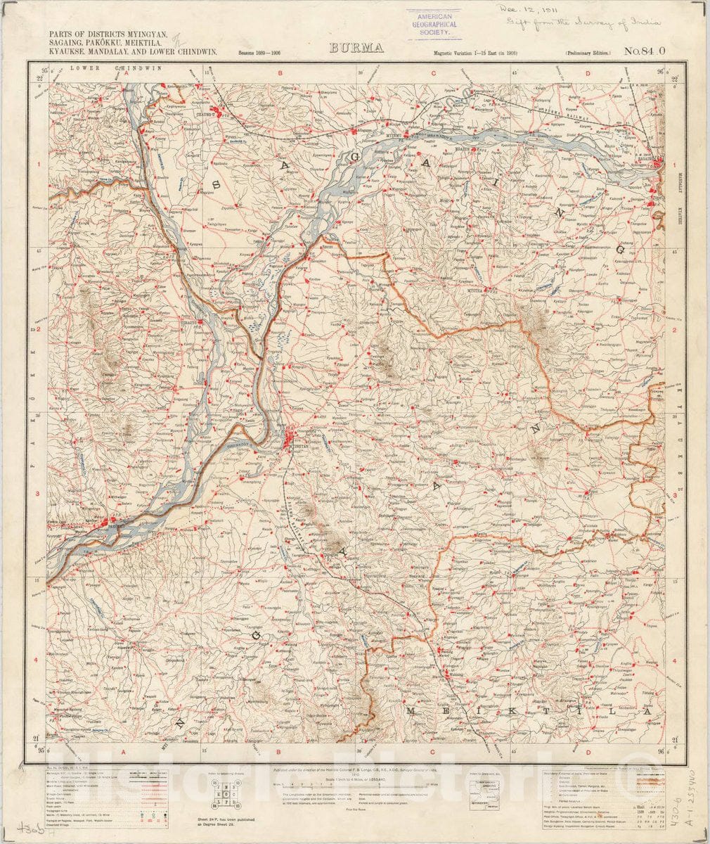 Historic Map : Parts of Districts Myingyan, Sagaing, Pakokku, Meiktila ...