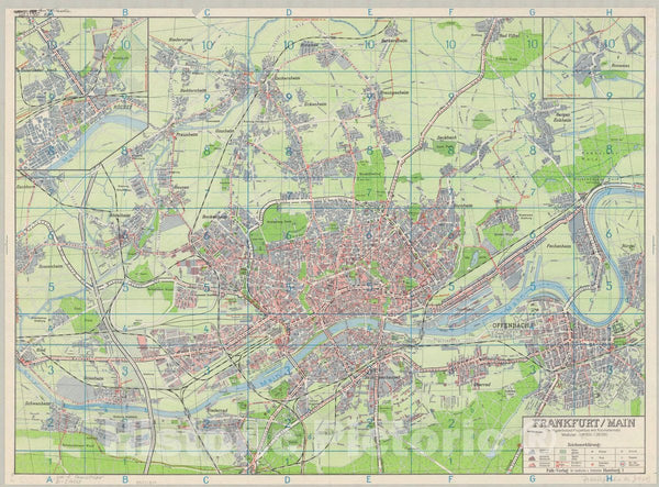 Map : Frankfurt am Main, Germany 1950, Frankfurt , Antique Vintage Rep ...