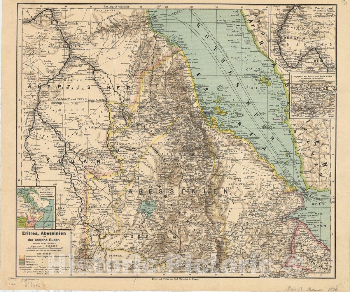 Map : Ethiopia 1896, Eritrea, Abessinien und der ostliche Sudan , Anti ...