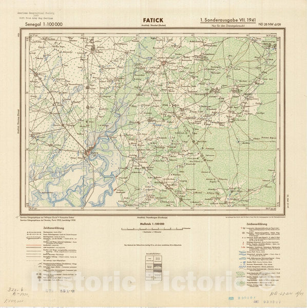 Map : Fatick, Senegal 1941, Senegal 1:100 000 Fatick, Antique Vintage ...