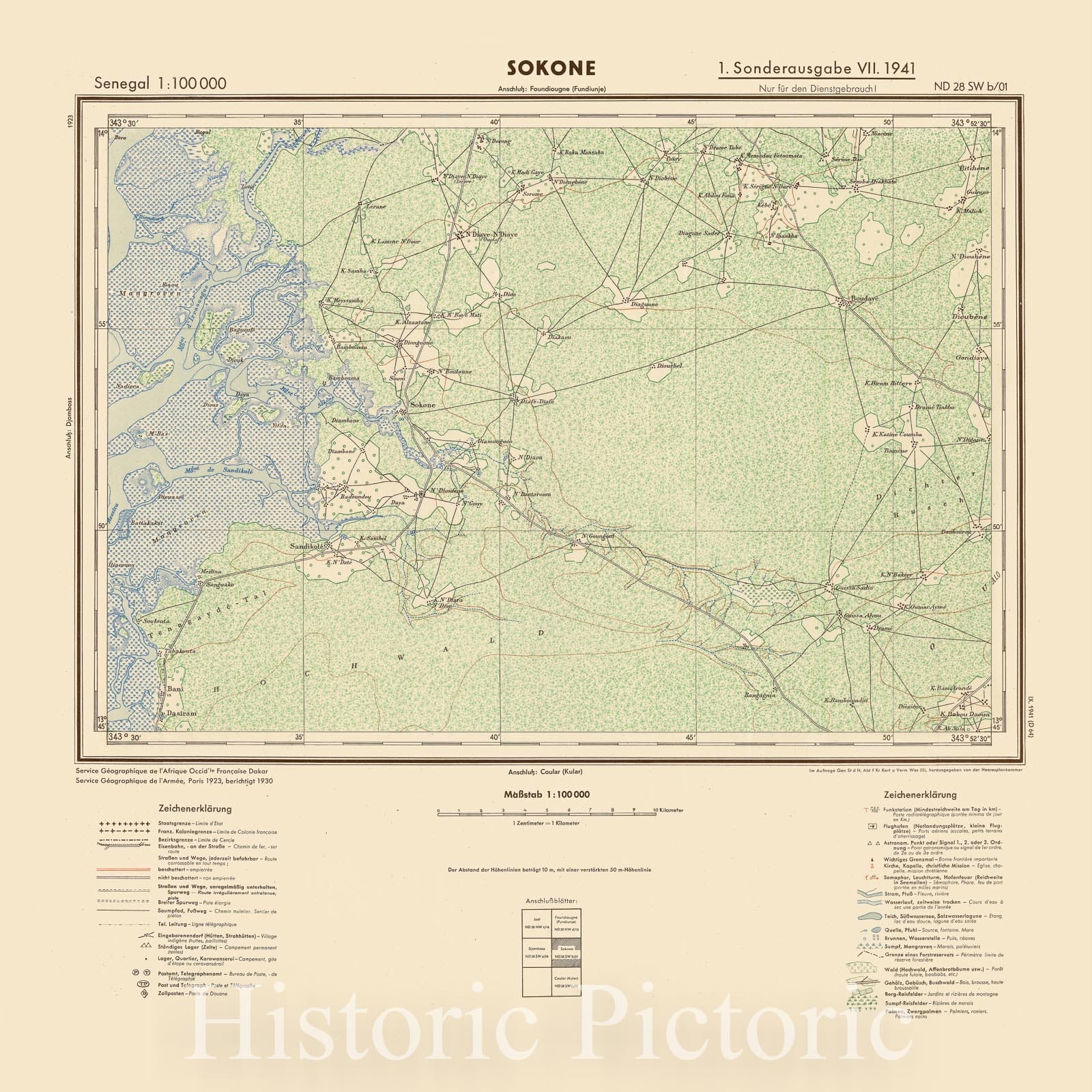 Map : Sokone, Senegal 1941, Senegal 1:100 000 Sokone ND 28 SW b, Antiq ...