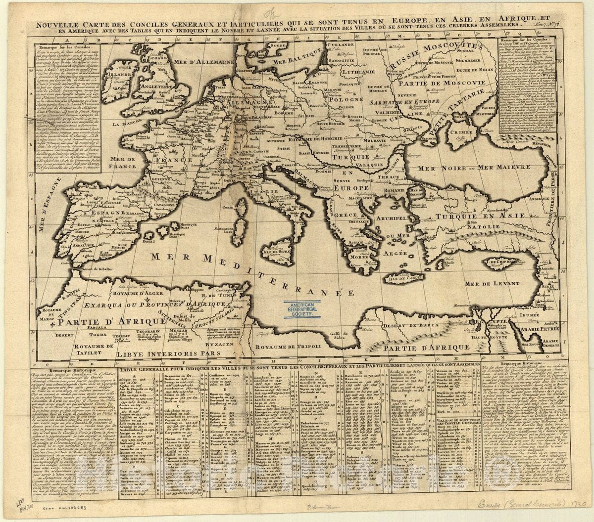 Historic Map : Europe 1720, Nouvelle carte des conciles generaux et Ja ...