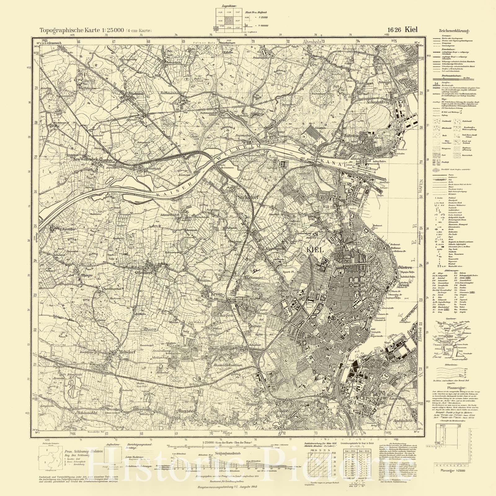 Map : Kiel, Germany 1943, Topographische Karte 1:25 000, Antique Vinta ...