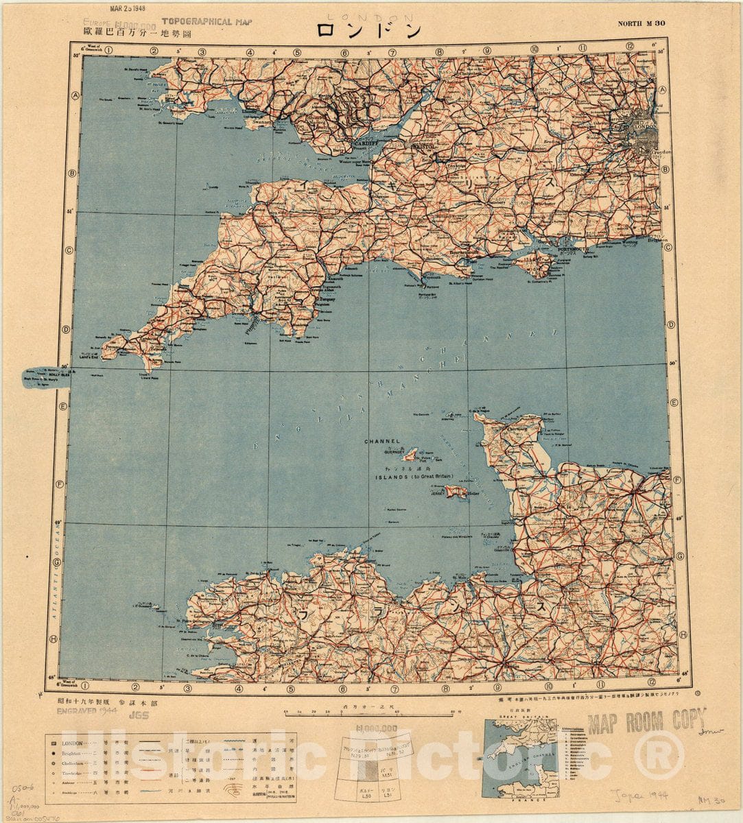 Map : London, England 1944, Europe 1:1,000,000 London North M 30 , Ant ...