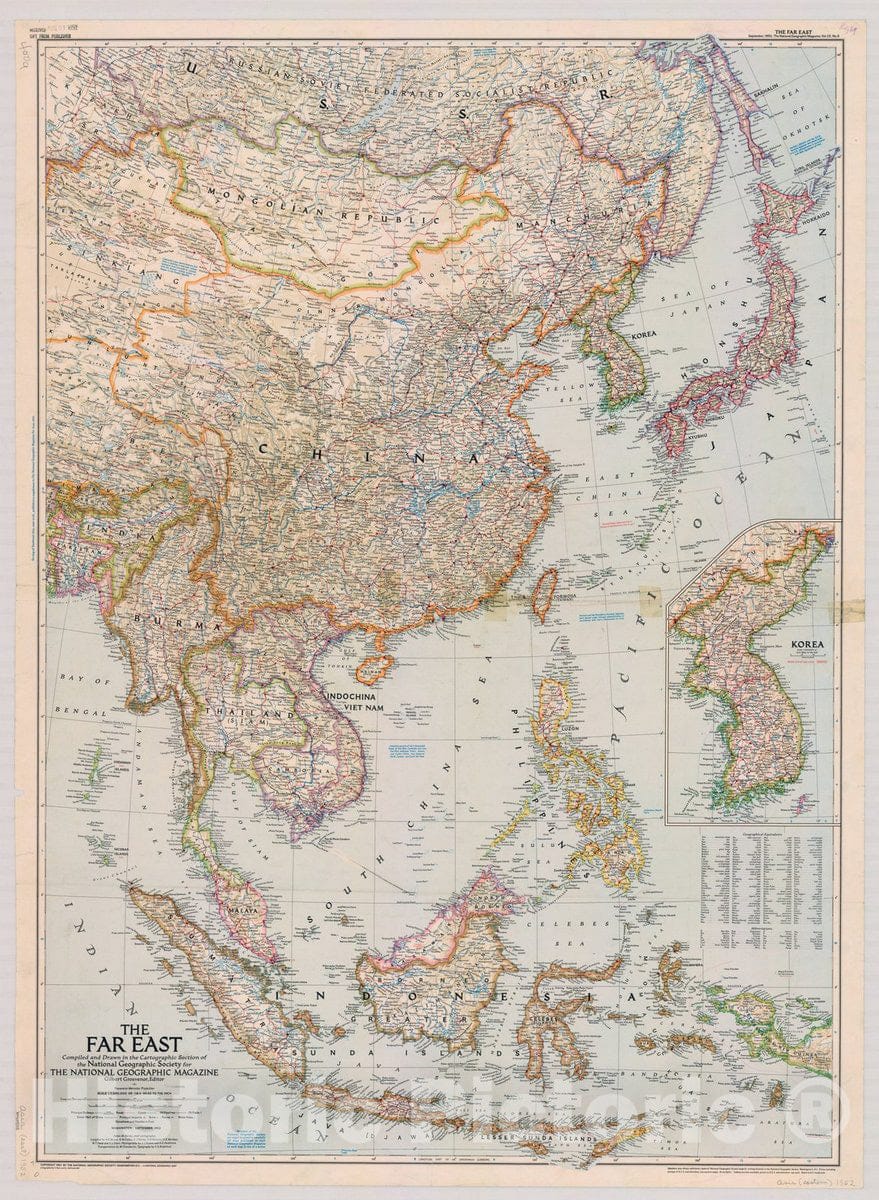 Map : Far East 1952, The Far East , Antique Vintage Reproduction ...