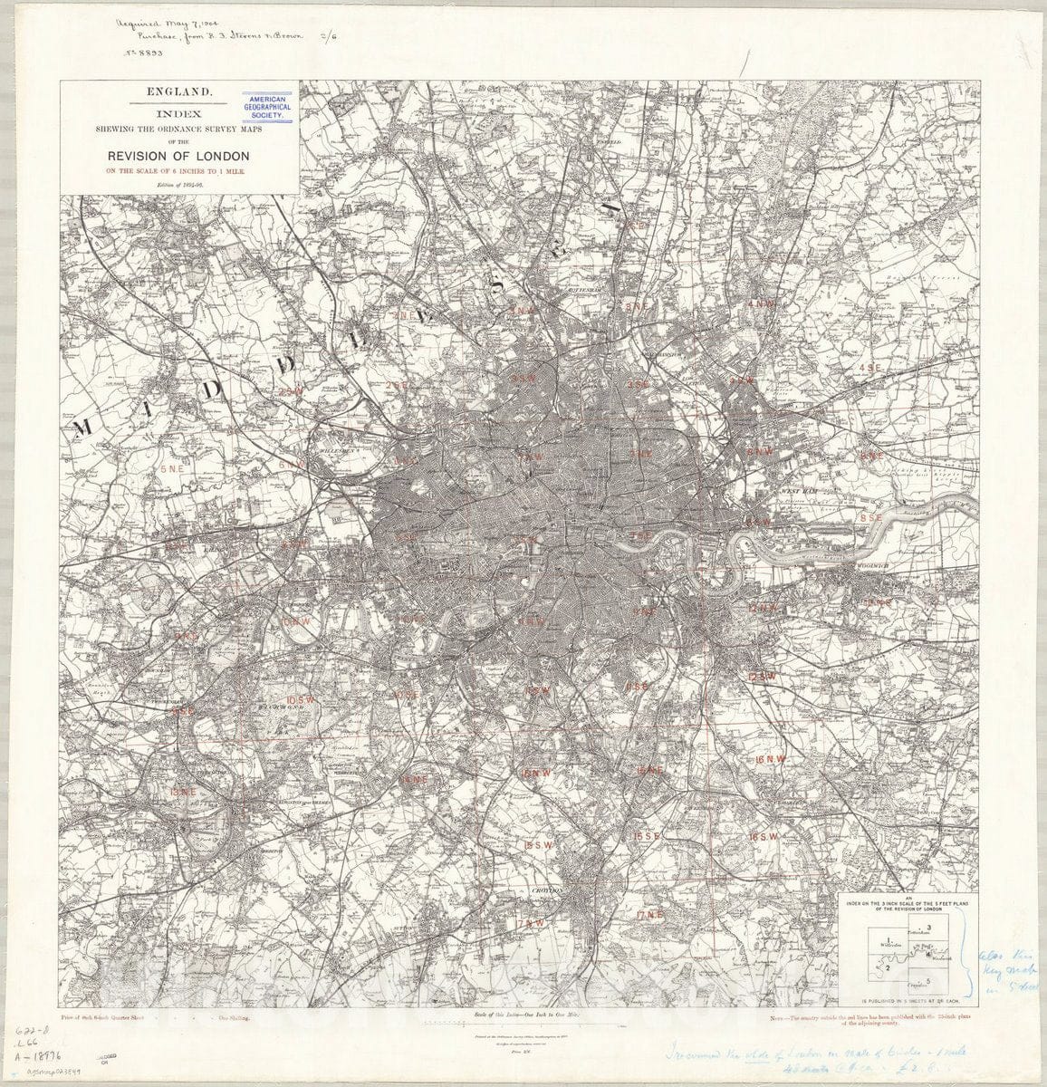 Map : London, England 1897, England, index shewing the Ordnance Survey ...