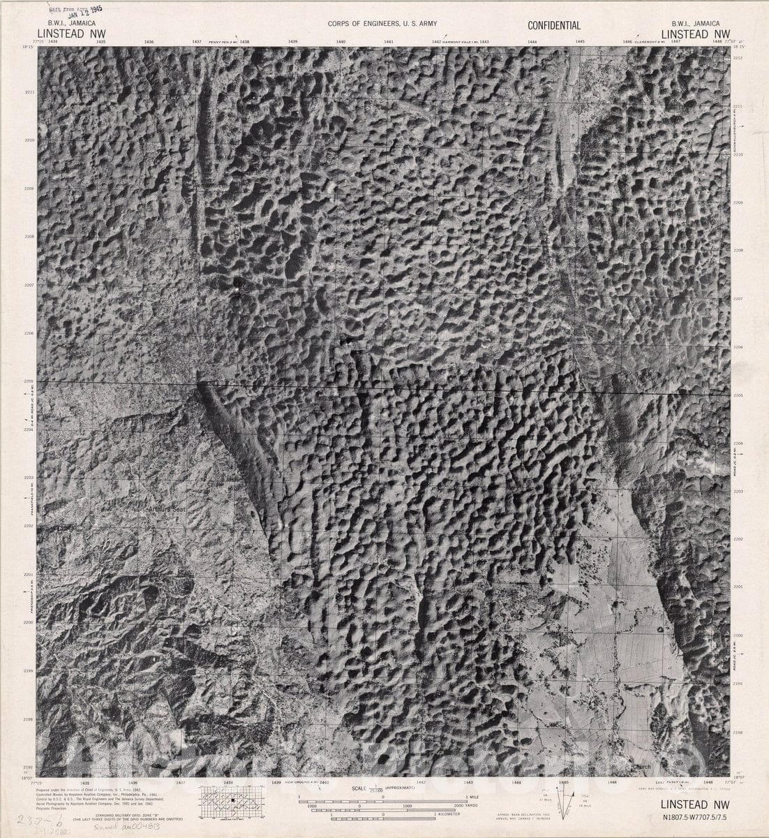 Map : Linstead NW, Jamaica 1942, Jamaica B.W.I. 1:62,500, Antique Vint ...