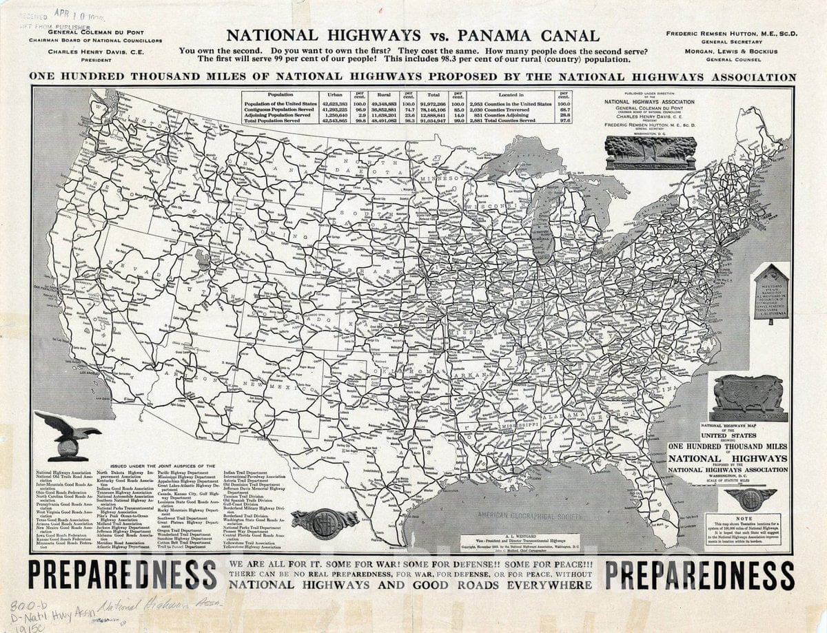 Map : United States Highways 1915 3, Antique Vintage Reproduction ...