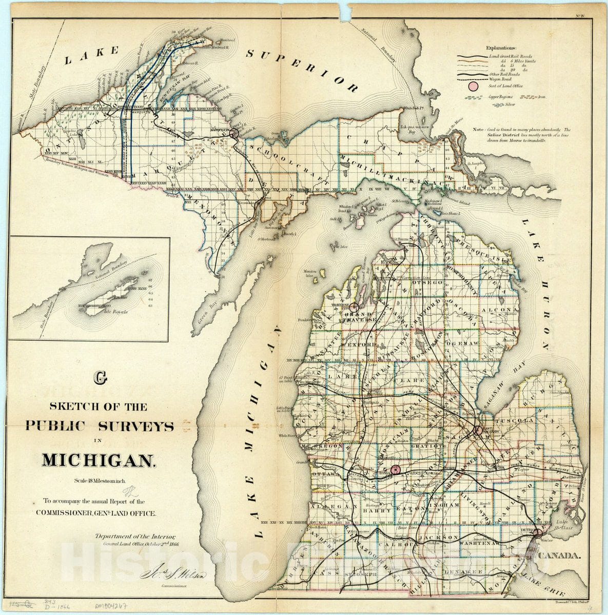 Map : Michigan 1866, Sketch of the public surveys in Michigan : to acc ...