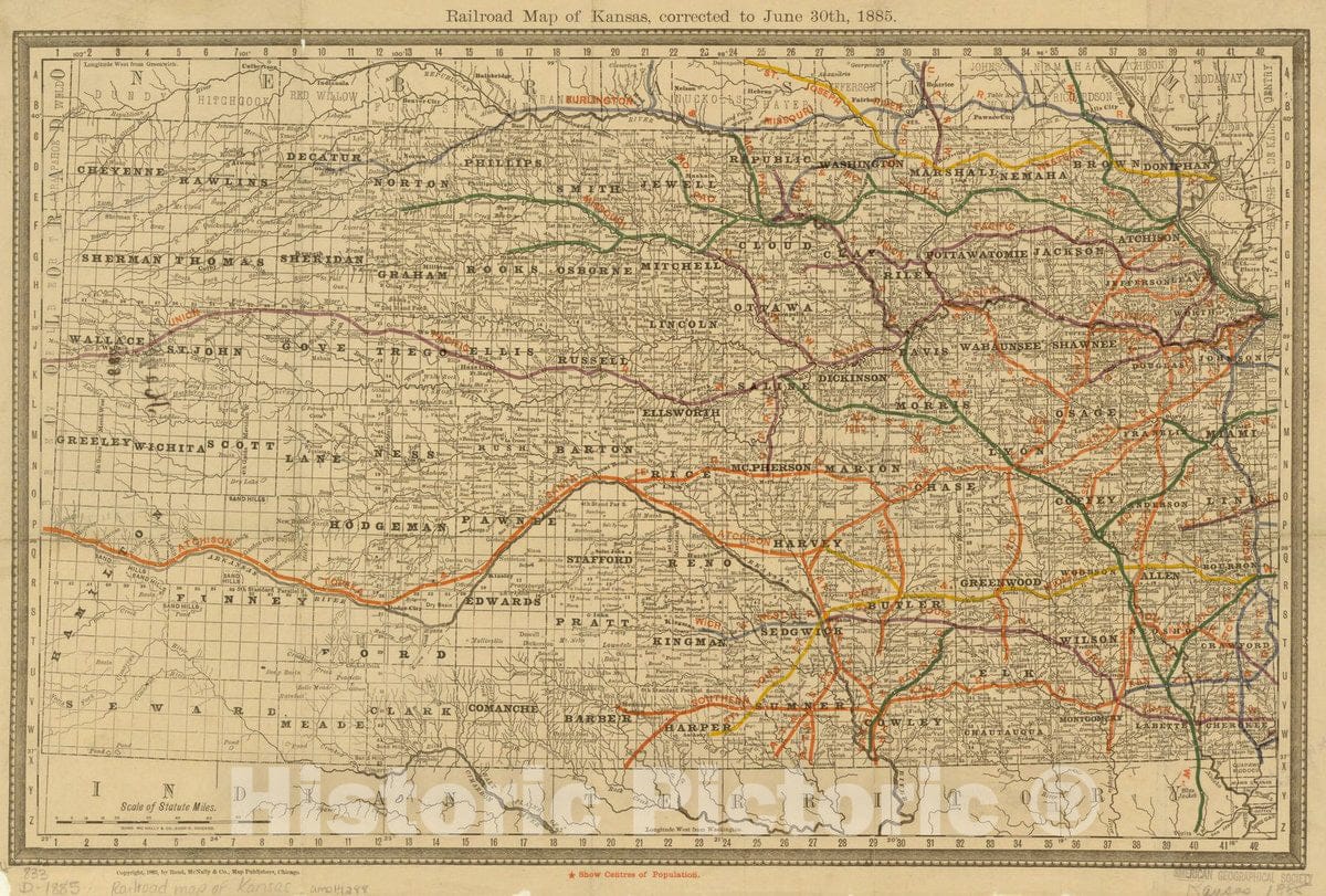 Map : Kansas 1885, Railroad map of Kansas : corrected to June 30th, 18 ...