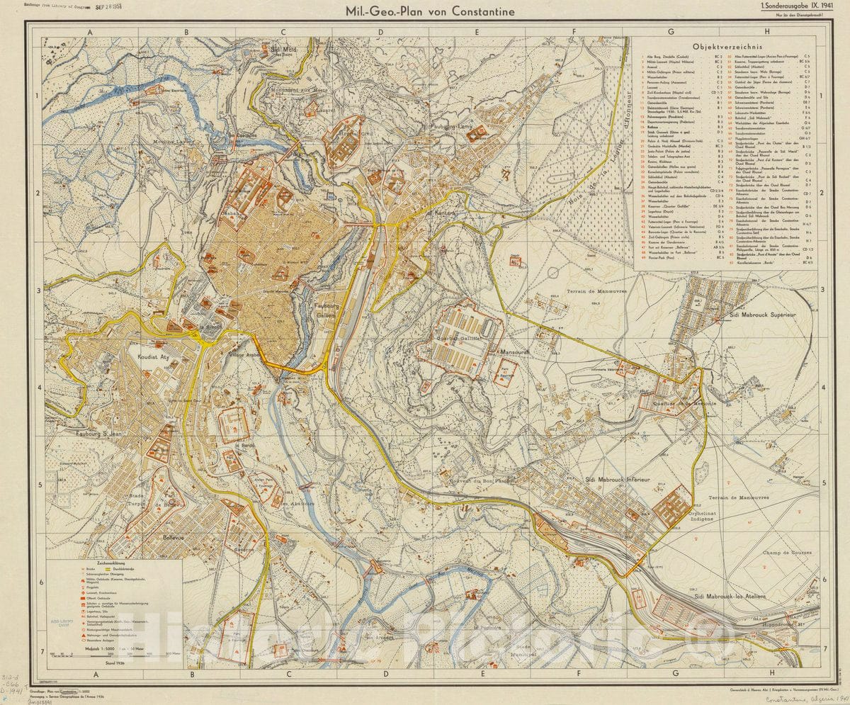 Map : Constantine, Algeria 1941, Mil.-Geo.-Plan von Constantine, Antiq ...