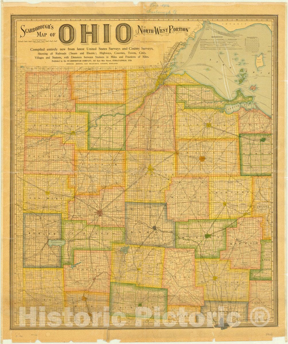 Map : Ohio 1906, Scarborough's map of Ohio : North-West portion , Anti ...