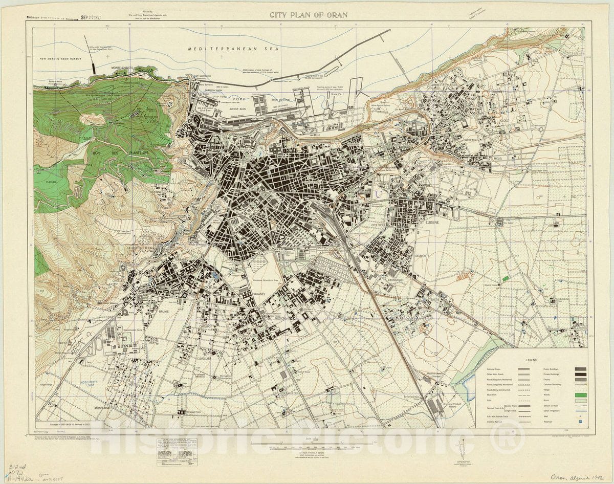 Map : Oran, Algeria 1942, City plan of Oran, Antique Vintage Reproduct ...
