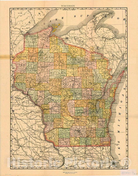 Map : Wisconsin 1898 2, Wisconsin, Antique Vintage Reproduction ...