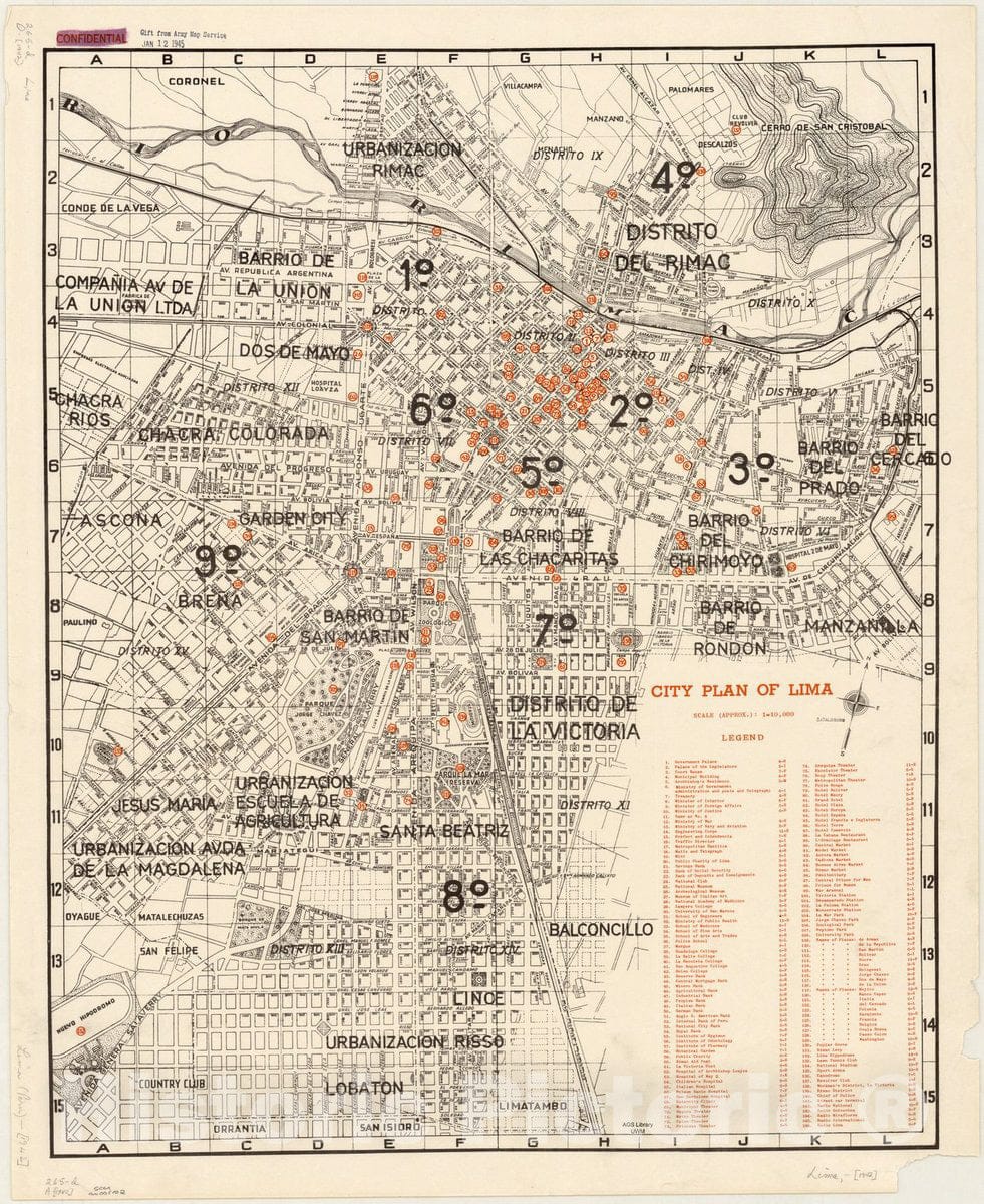 Map : Lima, Peru 1942, City plan of Lima, Antique Vintage Reproduction ...