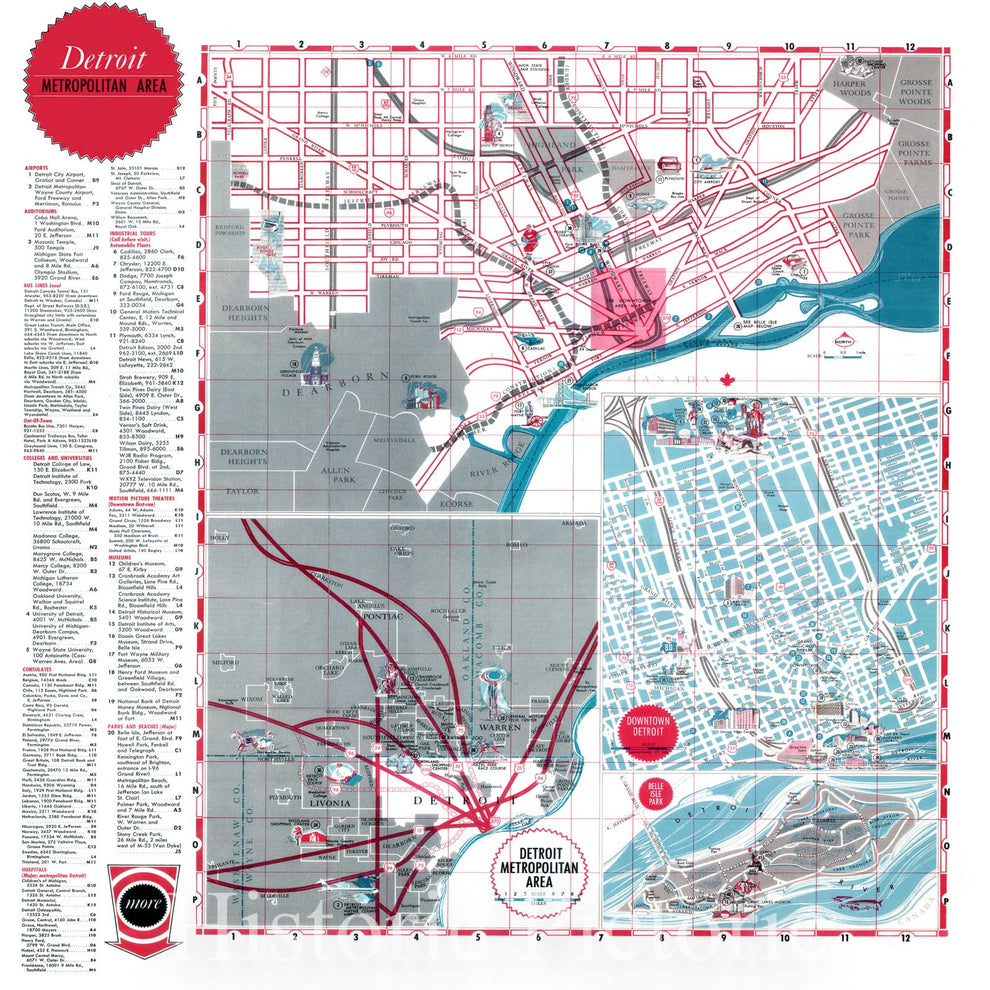 Map : Detroit, Michigan 1970, Detroit metropolita area , Antique Vinta ...