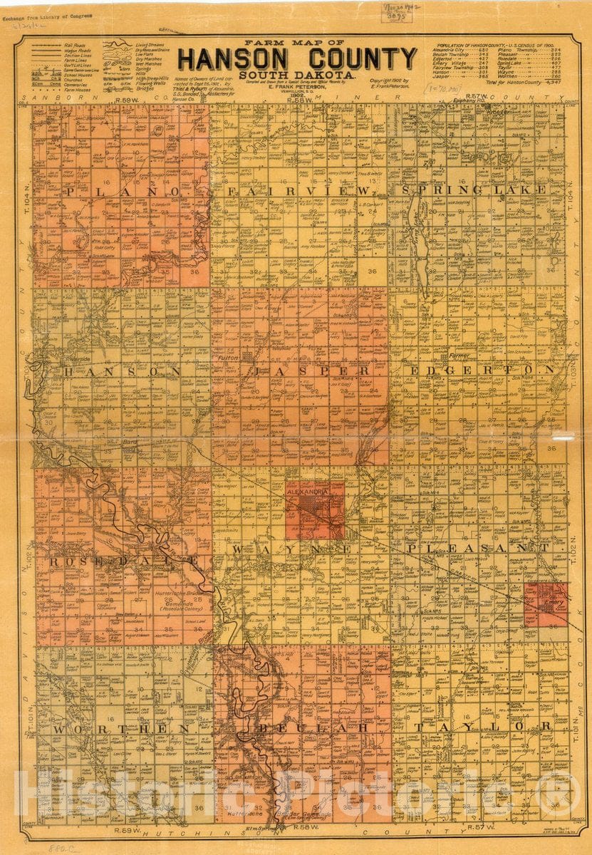 Map : Hanson County, South Dakota, Farm map of Hanson County, South Da ...