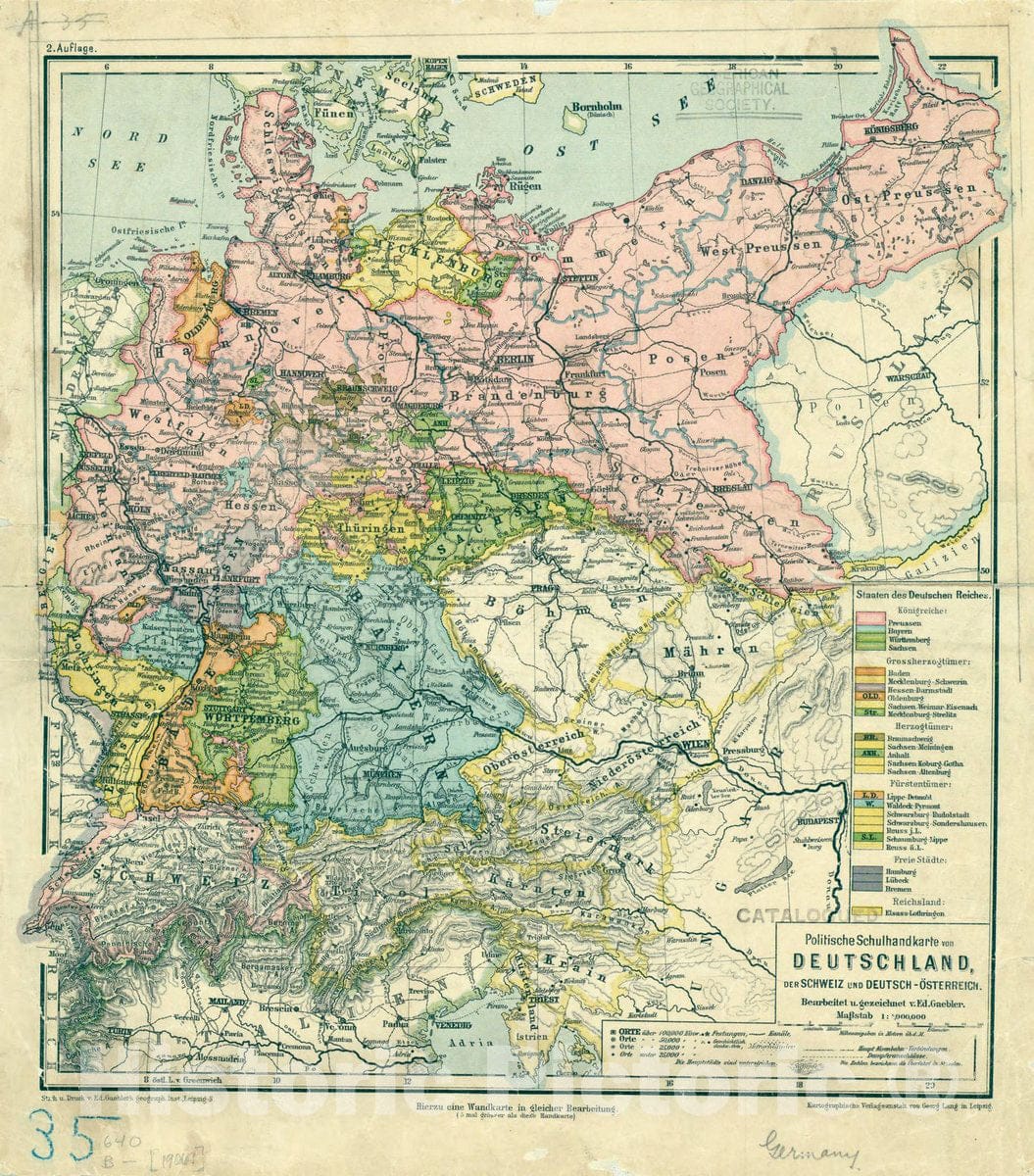 Map : Germany 1906, Politische Schulhandkarte von Deutschland, der Sch ...