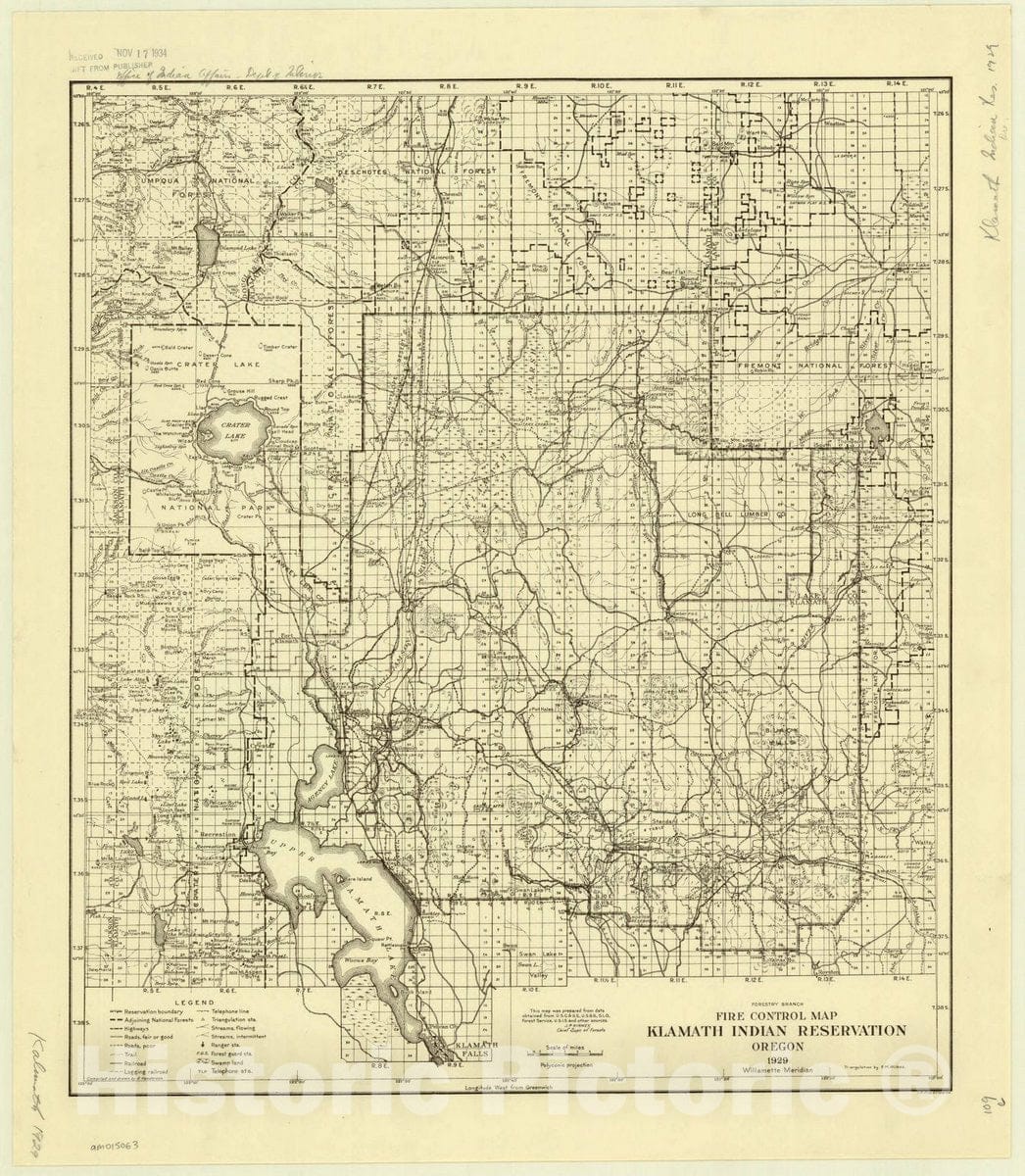 Map : Klamath Indian Reservation, Oregon 1929, Fire control map, Klama ...
