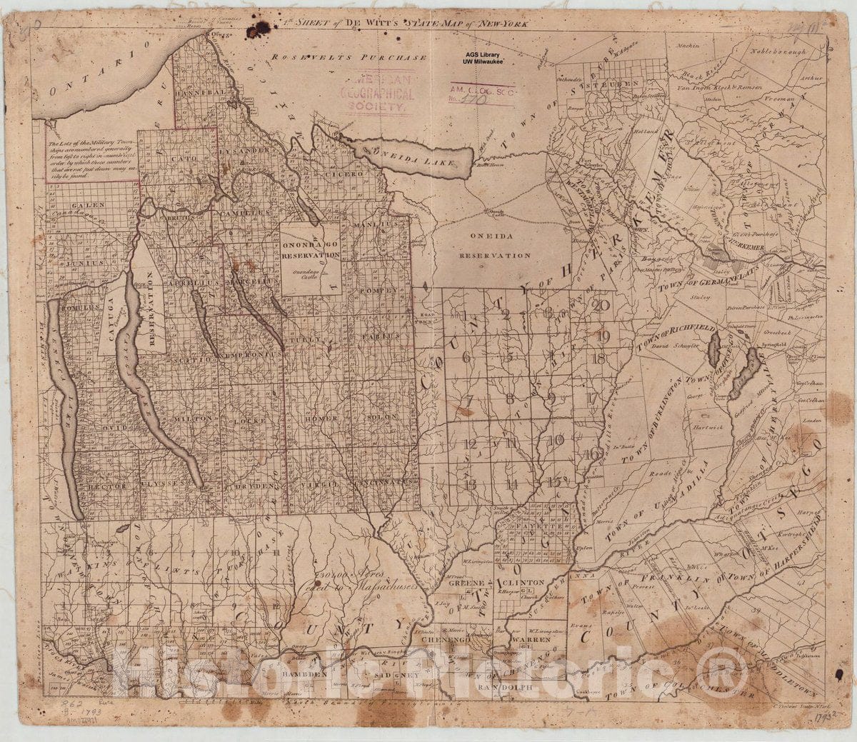 Map : New York 1793?, 1st sheet of De Witt's State-map of New-York , A ...