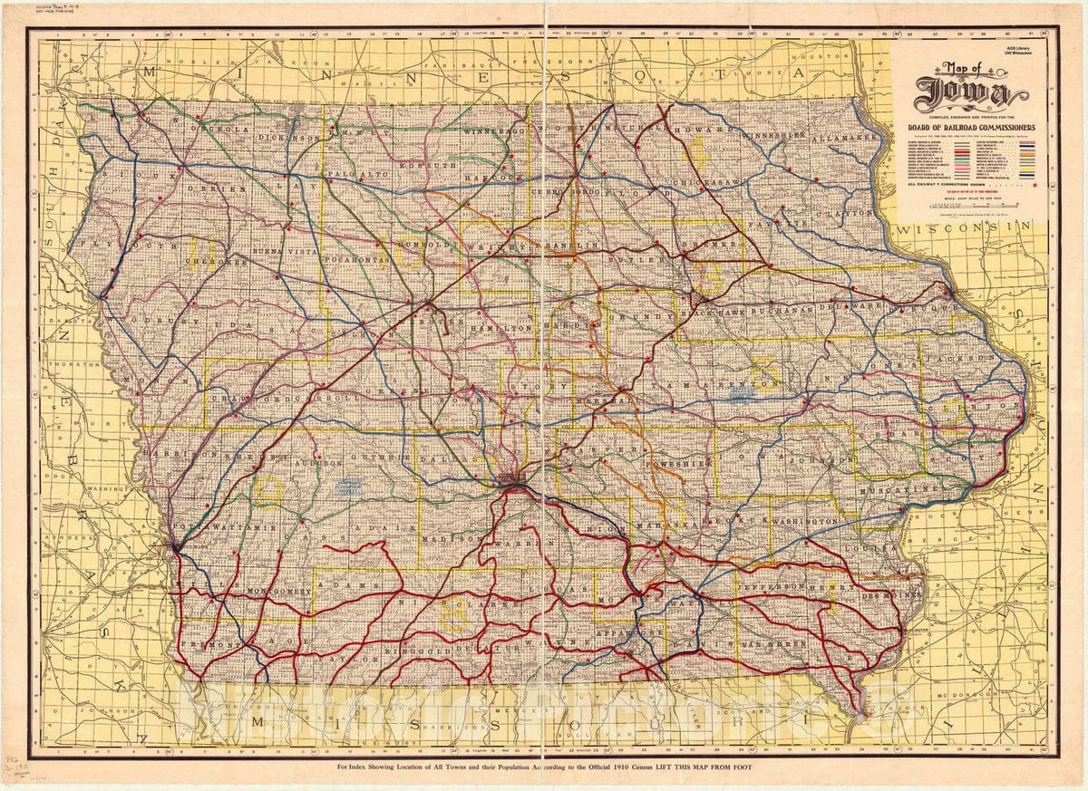 Map : Iowa 1911, Map of Iowa , Antique Vintage Reproduction – Historic ...
