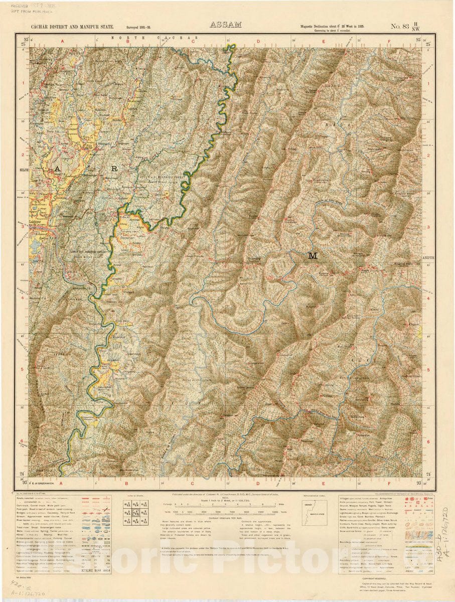 Map : Cachar District and Manipur State, Assam, No. 83 H/N.W. 1933, In ...