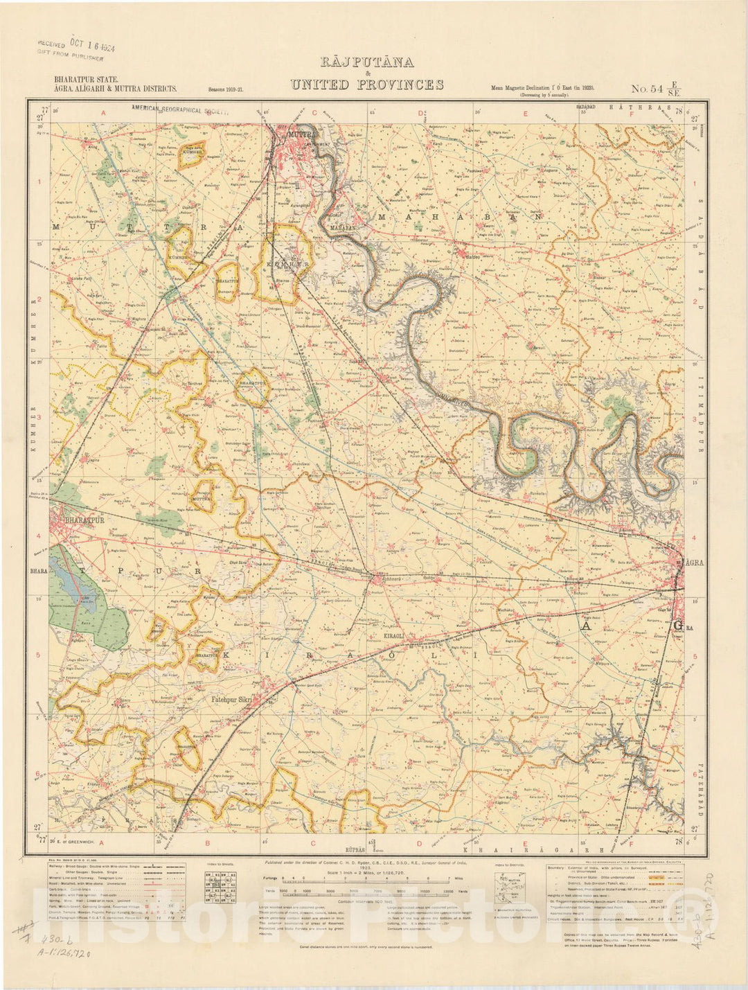 Map : Bharatpur State, Agra, Aligarh & Muttra Districts, Rajputana & U ...
