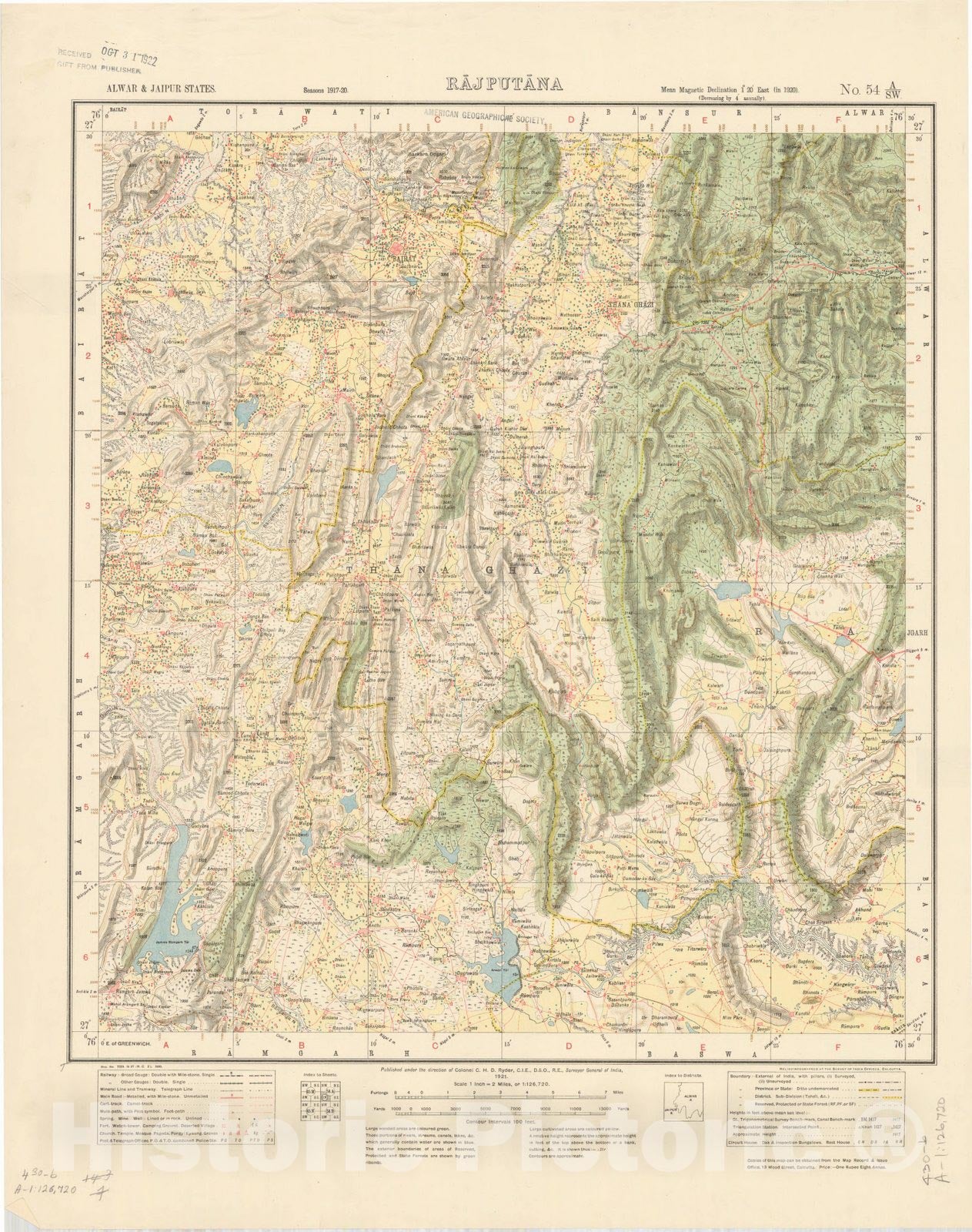Map : Alwar & Jaipur States, Rajputana, No. 54 A/S.W. 1921, India and ...