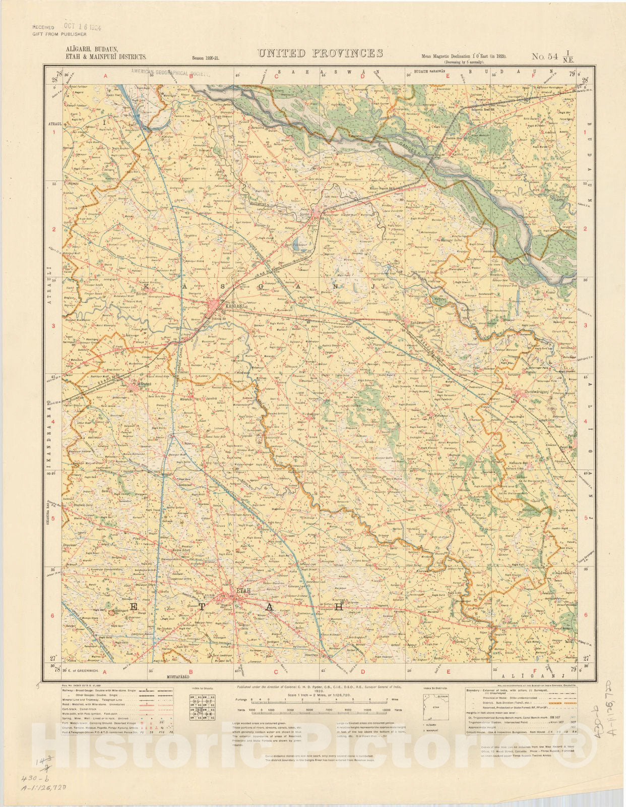 Map : Aligarh, Budaun, Etah & Mainpuri Districts, United Provinces, No – Historic Pictoric