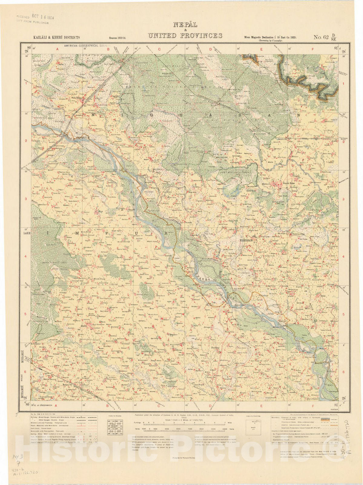 Map : Kailali & Kheri Districts, Nepal & United Provinces, No. 62 D/S ...