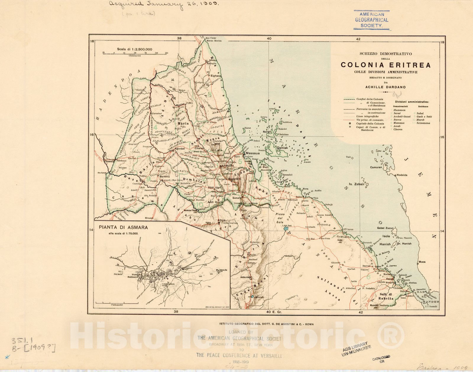 Map : Eritrea 1909, Schizzo dimostrativo della colonia Eritrea : colle ...