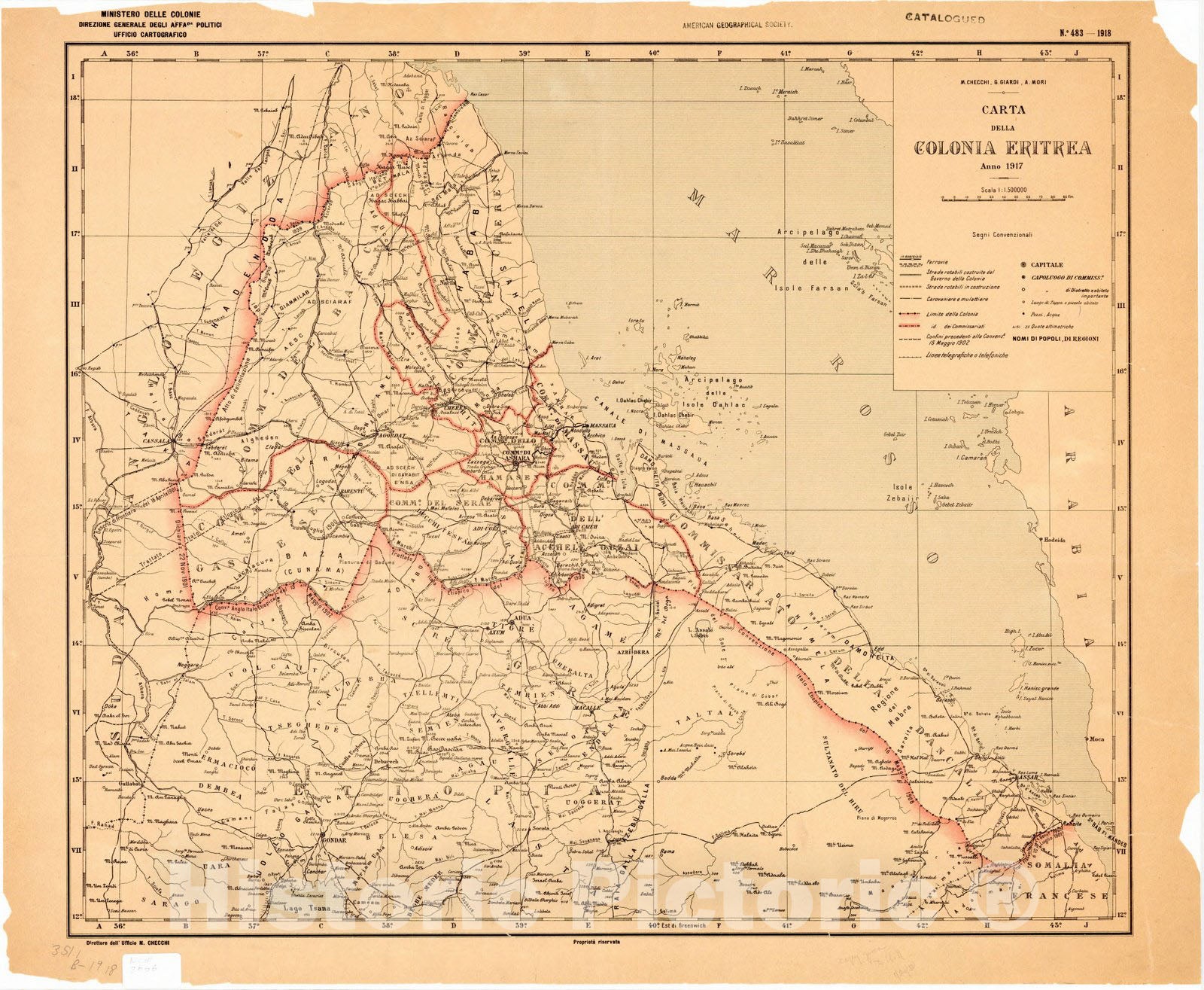 Map : Eritrea 1918, Carta della Colonia Eritrea anno 1917, Antique Vin ...