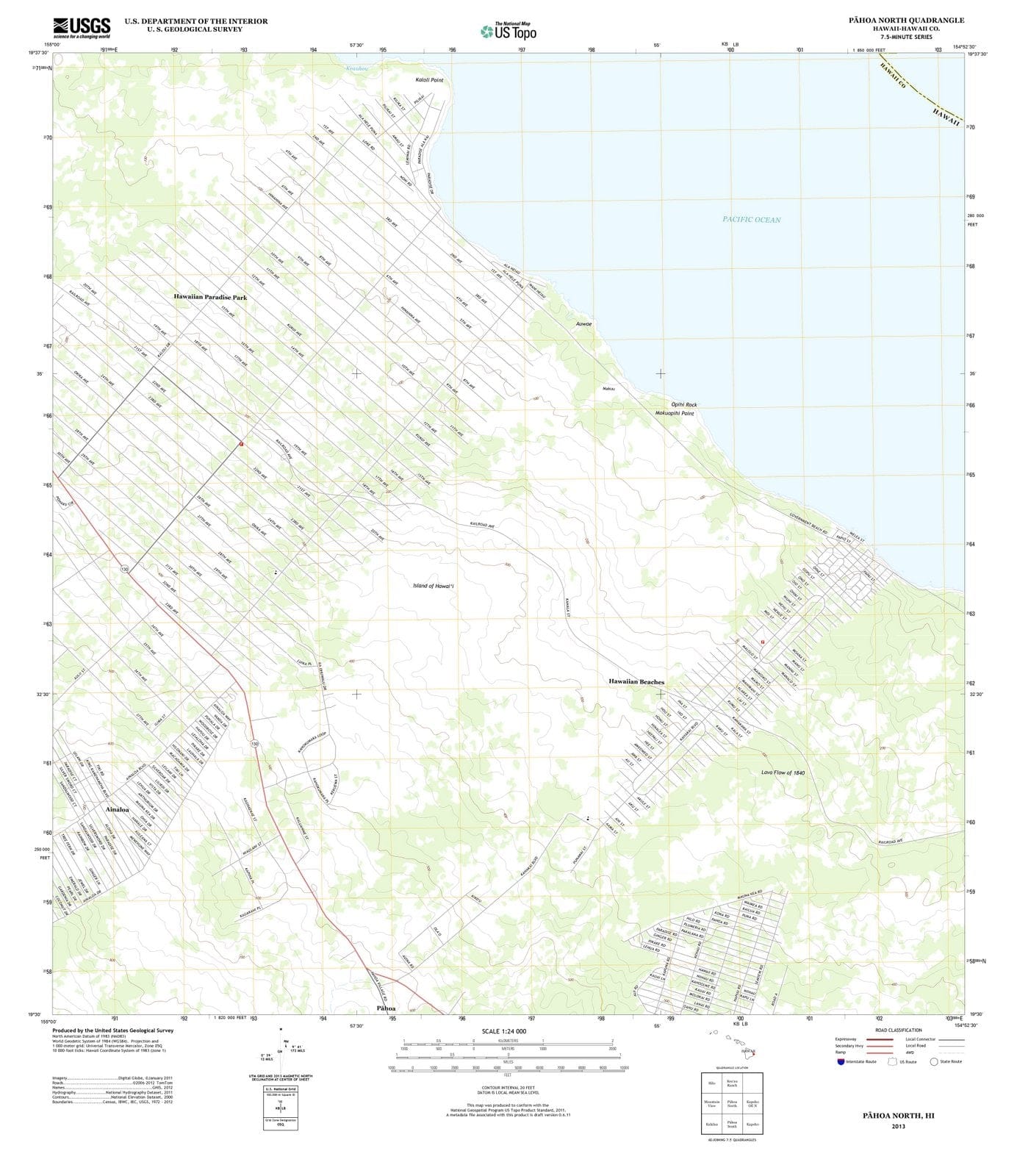 2013 Pahoa North, HI - Hawaii - USGS Topographic Map – Historic Pictoric