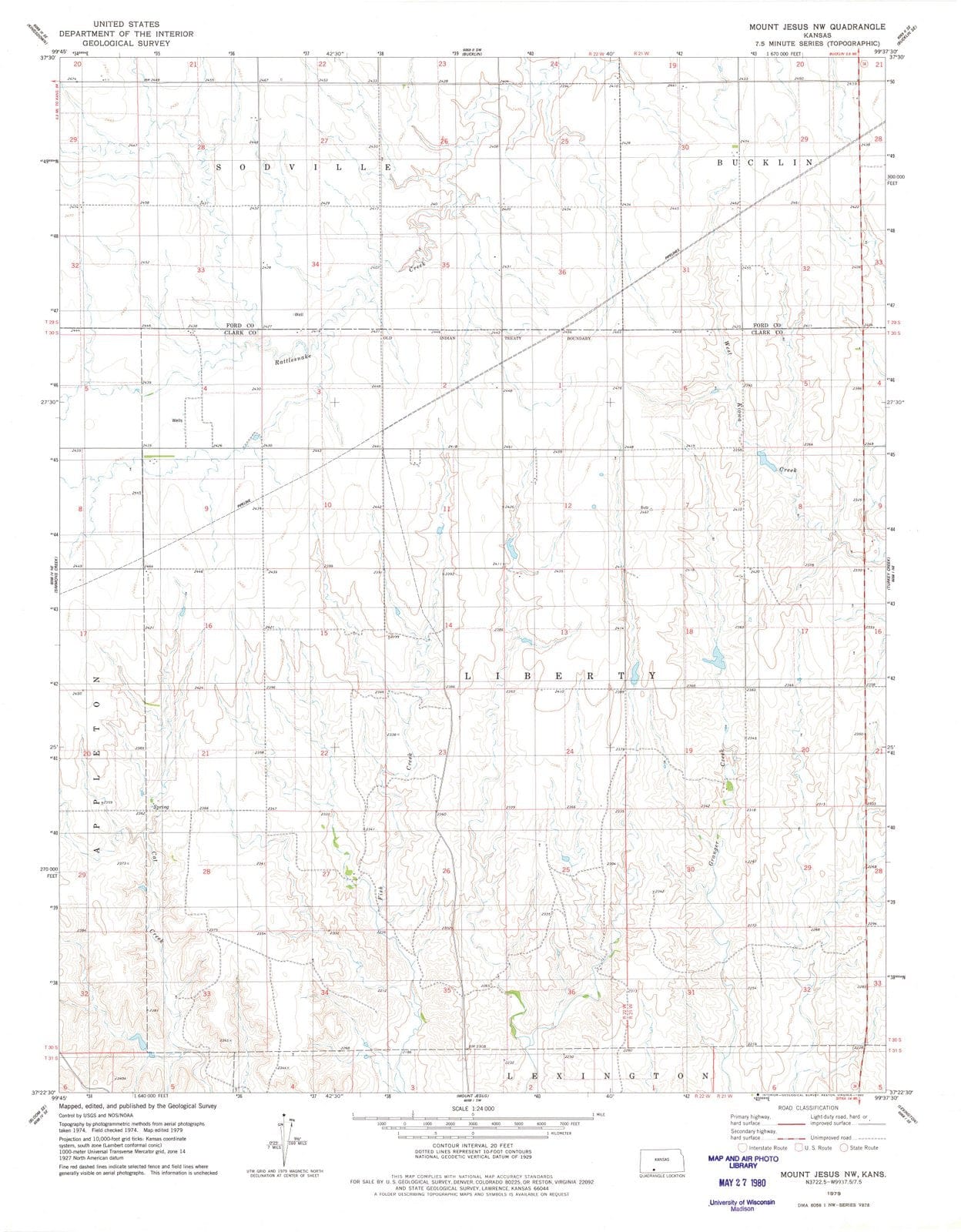 1979 Mount Jesus, KS - Kansas - USGS Topographic Map – Historic Pictoric