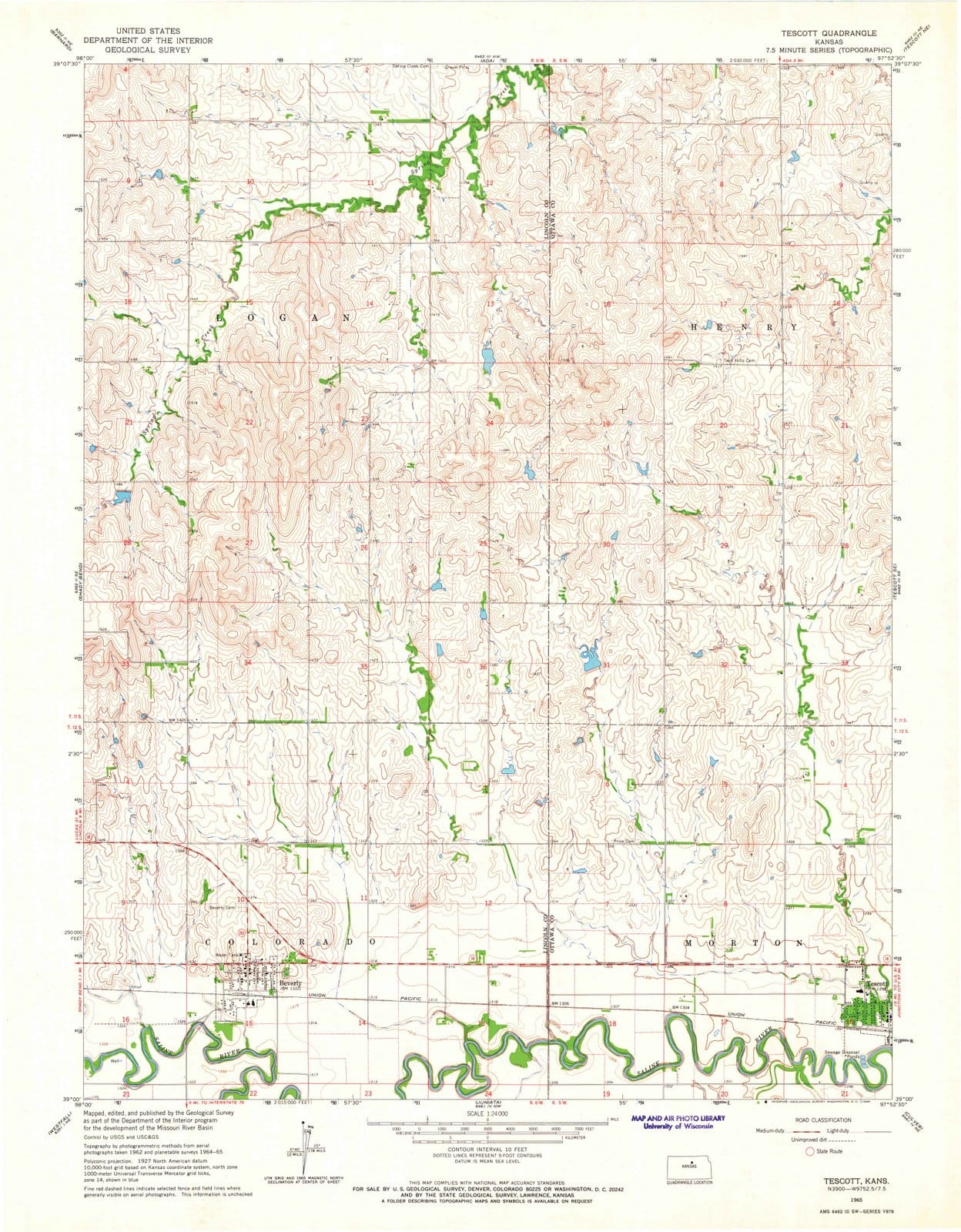 1965 Tescott, KS - Kansas - USGS Topographic Map – Historic Pictoric